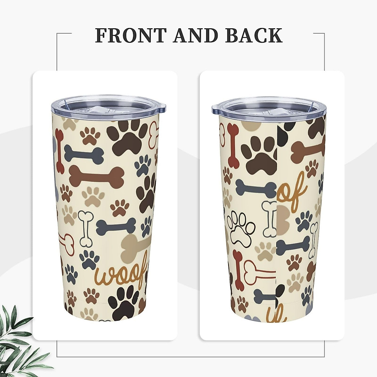 Dog Paw Prints Bones 20oz Tumbler Stainless Steel Vacuum Insulated Double Wall Travel Tumbler, Durable Insulated Coffee Mug, Thermal Cup With Lid and Straw for Hot & Cold Drinks