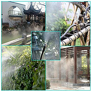 Felicetong 10m Home Garden Patio Misting Micro Flow Drip Irrigation Misting Cooling System with 10pcs Plastic Mist Nozzle Sprinkler for Plant Flower