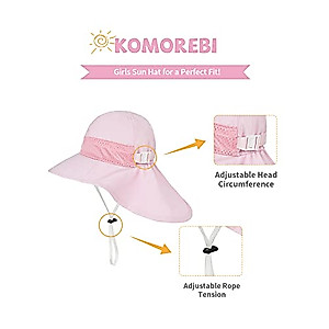 Baby Sun Hat Toddler Kids Girls Sun Hat UPF 50+ Protection Beach Hat Wide Brim Neck Flap Adjustable Fishing Hats for Girls Boys Pink 2-6T