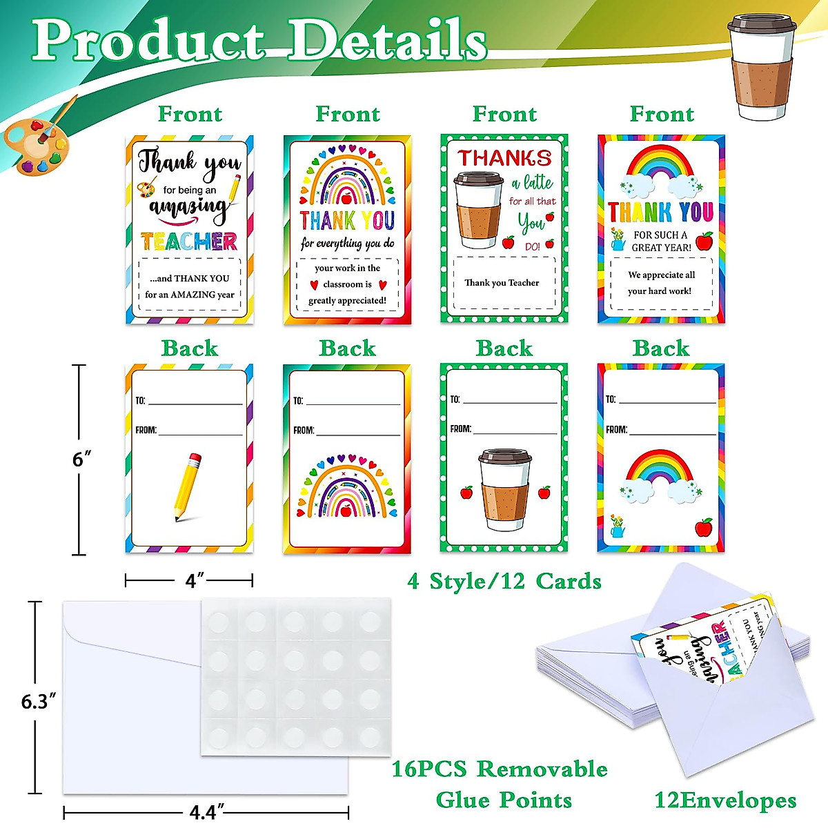 JUESMOS 12 Pack Teacher Gift Card Holder Teacher Appreciation Gift Cards Holder Teacher Money and Gift Card Sleeves Teacher Coffee Gift Card for Teacher Appreciation Week End of Year Graduation Gifts