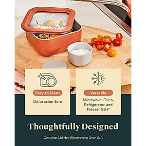 Caraway 2pc Glass Food Storage Set - 4.4 Cup Food Containers (2) - Ceramic Coated - Non Toxic, Non Stick Lunch with Lids - Dishwasher, Oven, & Microwave Safe - Cream