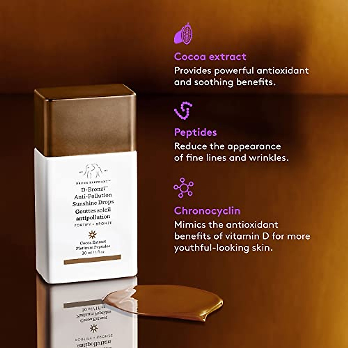 Drunk Elephant D-Bronzi Anti-Pollution Sunshine Serum Drops. Replenishing Face and Body Bronzing Serum for Fine Lines and Wrinkles (30 mL / 1 Fl Oz)