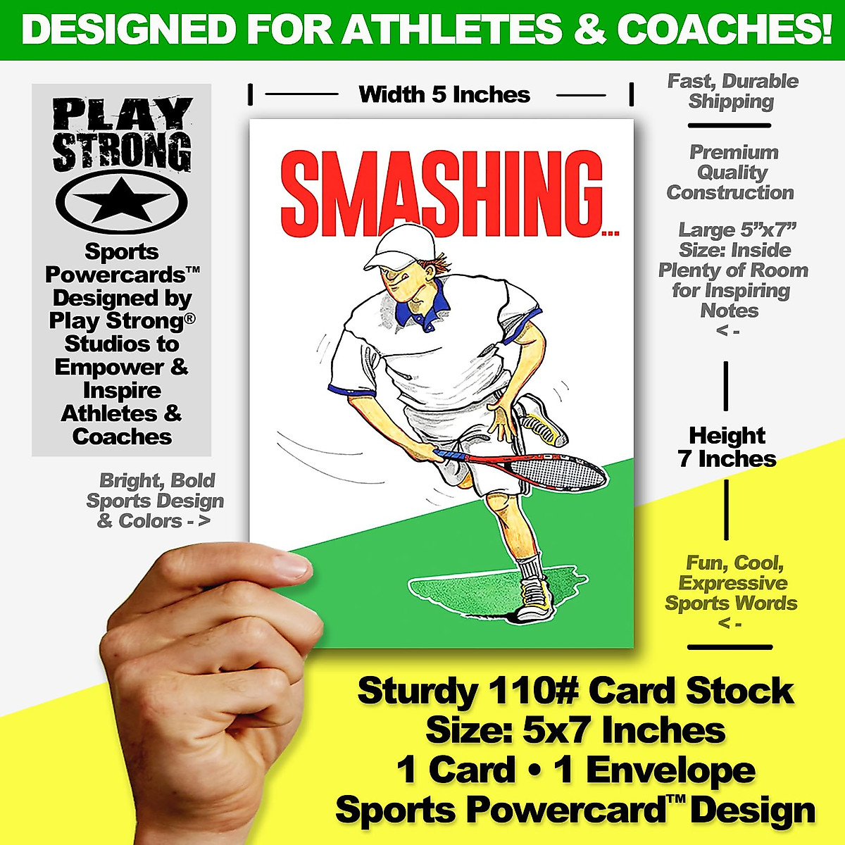 Play Strong Tennis Birthday Card 1-Pack (5x7) Power Player Illustrated Sports Birthday Cards Greeting Cards- Awesome for Tennis Players, Coaches and Fans Birthdays, Gifts and Parties!