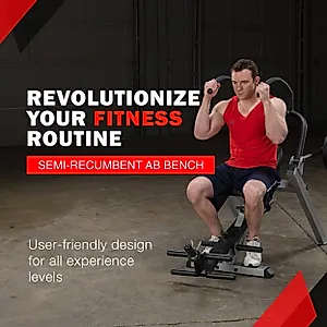 Body-Solid (GAB300B) Semi-Recumbent Ab Bench - Adjustable Core Workout Seat for Home Gym, Multi-Position, Ergonomic Design for Abdominal Muscle Training