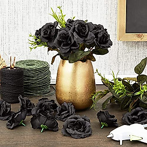 50 Pack Artificial Black Roses, 3 Inch Stemless Silk Flowers for Wall Decorations, Wedding Receptions, Faux Bouquets, Spring Decor, DIY Arts and Crafts Projects