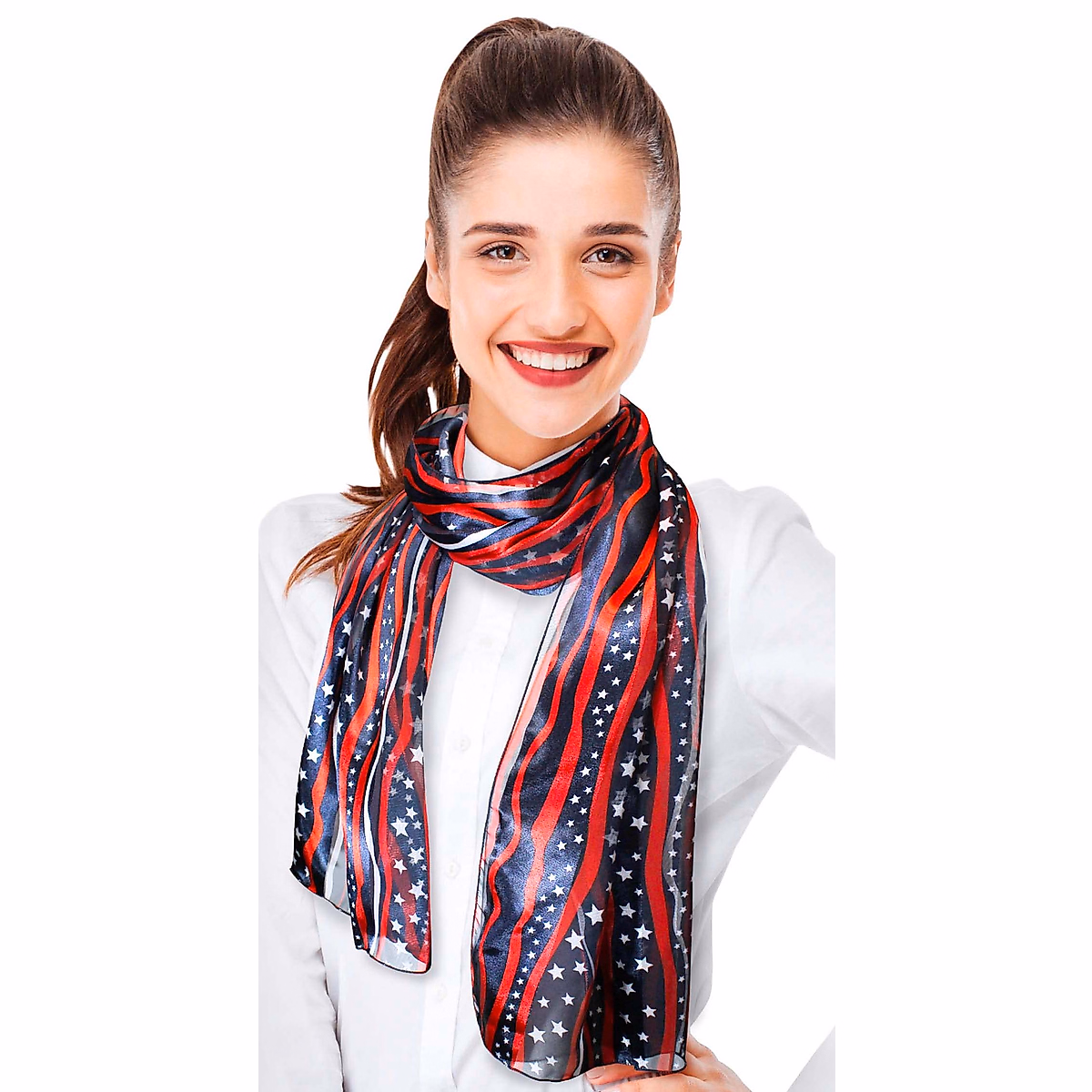 CBC Crown Patriotic USA Flag American Flag Star Scarf Fashion Novelty Scarves 13"x 60" or 35" x 35" (STRIPE - NAVY)