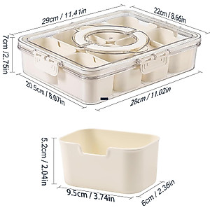 GEGEBOOM Divided Serving Tray with Lid and Handle,Portable Snackle Box Charcuterie Container,Snack tray Storage Organizer with lid,Snack Platters for Fruit, Nuts, Candy, Party, Picnic,Travel(2 Pack)