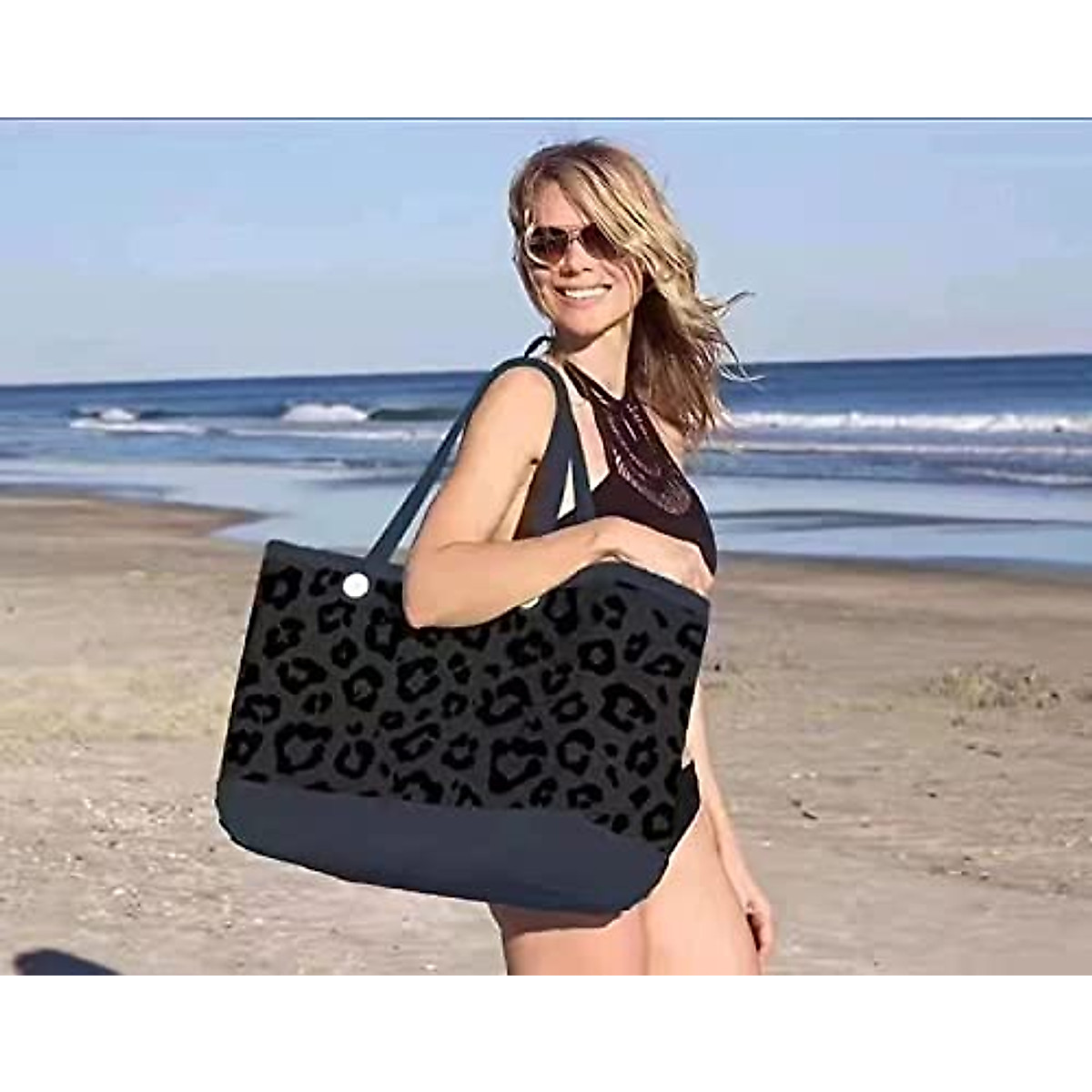 YNGCHNG Rubber Beach Bag With Swim Wet Bag,Waterproof Sandproof Washable Durable Open Tote Bag Travel Bag for Beach Outdoor (White, Large)