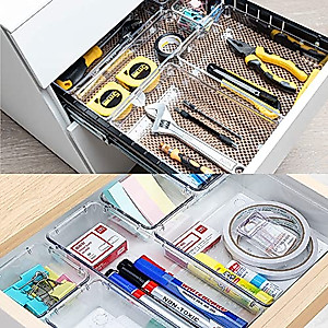 25 PCS Clear Drawer Organizers Set, 4 Sizes Plastic Vanity Drawer Organizers and Storage Bins, Desk Drawer Organizer Trays with Non-slip Silicone Pads for Makeup
