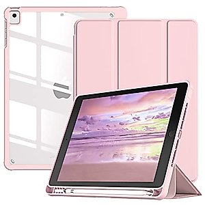 TiMOVO iPad 6th/5th Generation Case (2018/2017), iPad Air 2/Air 1 Case (2014/2013) with Pencil Holder, Slim Protective Clear Transparent Back Case Cover for iPad 9.7 inch, Auto Wake/Sleep, Light Pink