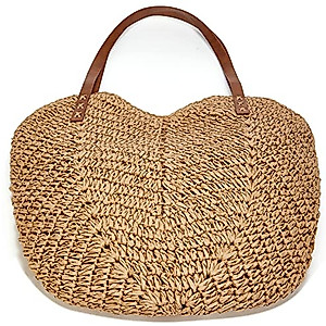 Straw Bags for Women Summer Beach Woven Tote Hobo Handbag Casual Straw Shoulder Bags for Travel Vocation Khaki Free