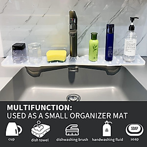 Gosmol Kitchen Faucet Sink Splash Guard Silicone Faucet Mat, XXL 30 inch Faucet Handle Drip Catcher Tray, Deflector Under The Faucet, Self Draining Slopes Design Keep Kitchen Bathroom Drying - Clear
