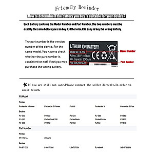 360mAh Battery Replacement for Brother PJ-623 PJ-662 PJ-520 PJ-522 PJ-560 Pocketbook+ PJ-622 PJ-673 PJ-562 PJ563 PJ-663 PJ-523 PocketBook300 PA-BT-500 PJ-4844A PA-BT-300 SB-BT500-N LB4707001