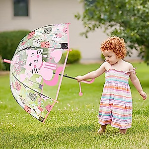 RONIARE Kids Umbrella Clear Bubble Umbrellas for Rain,Safety Dome Windproof Umbrella for Kid Girls and Boys(Cat Pink)