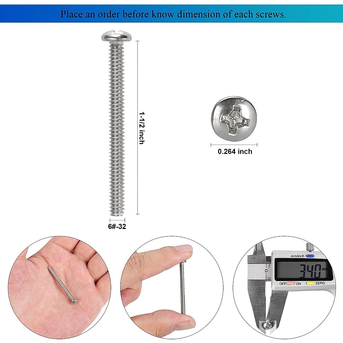 HanTof 50Pcs Extra Long Outlet Screws,Electrical Switch and Receptacles Device Mounting Screws,Wall Plate Screws,6-32 x 1-1/2 Inches Phillips Pan Head Machine Screws,18-8 (304) Stainless Steel