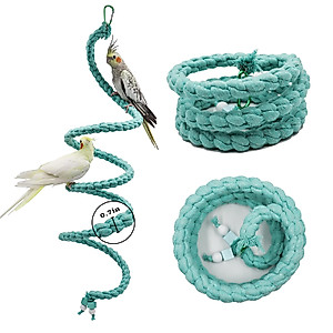 Dnoifne 59 Inches Bird Spiral Rope Perch, Bird Rope Swing Perch, Bird Cage Stand Pole Accessories, Bird Standing Climbing Toy for Parrot Parakeet Budgies Lovebirds Cockatiels (59"/1.5 M)