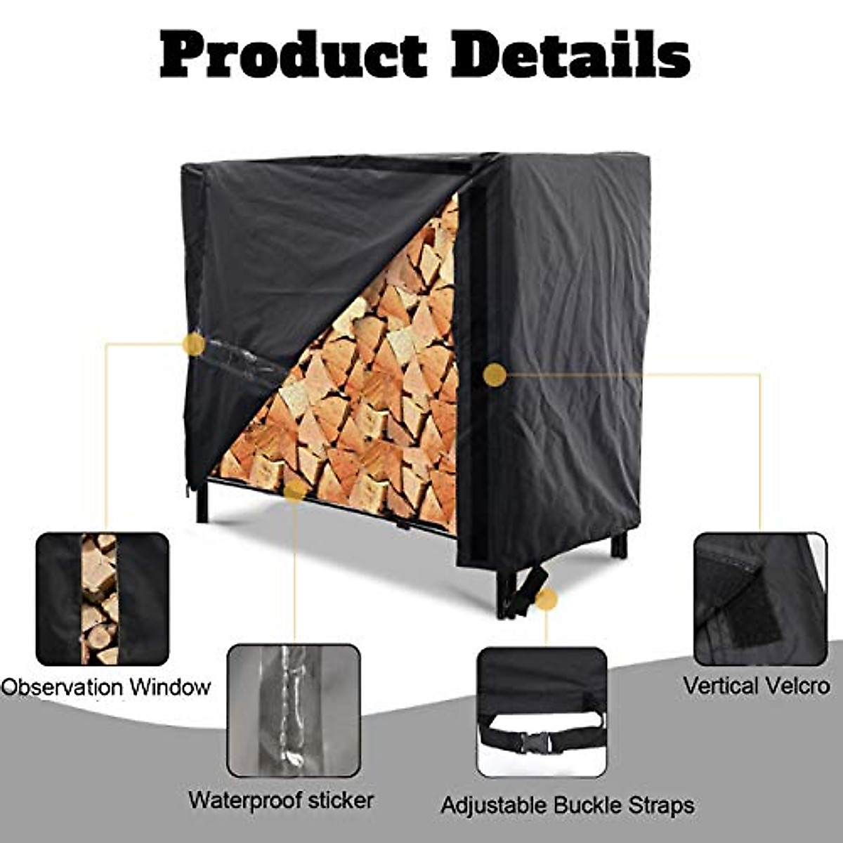 XMRSOY Heavy Duty Firewood Log Rack Cover, 4 Feet 600D Oxford Moistureproof Anti-Snow Patio Garden Log Holder Cover All-Weather Outdoor Furniture Protection Cover