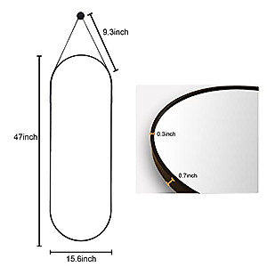 HARRITPURE 16"x48" Oval Hanging Mirror with Leather Strap Full Length Mirror Aluminum Frame Wall-Mounted Hanging Mirrors for Bathroom Vanity Living Room Bedroom Entryway Decor