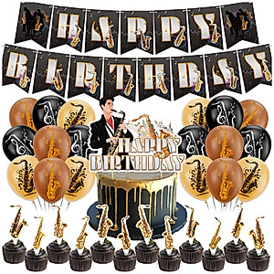 Saxophone Birthday Party Decorations Saxophone Party Supplies Includes Birthday Banner Cake Cupcake Toppers Balloons for Music Saxophone Birthday Baby Bridal Shower Decor