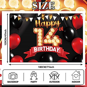 Happy 14th Birthday Black Banner Decorations Gold Backdrop Red and Black Balloons Theme Decor for Girls Women Princess 14 Years Old Birthday Party Supplies Photo Booth Props Background Favors Glitter