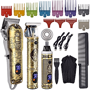 DongCoh Hair Clippers for Men, Professional Cordless Barber Clippers, Beard Trimmer, Nose Hair Trimmer, T-Blade Clippers, Rechargeable Hair Cutting Grooming Kit with LED Display