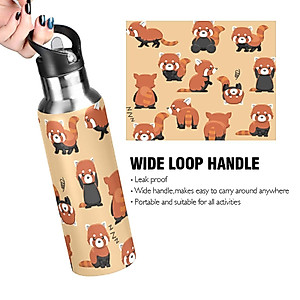 Dussdil Cute Red Panda Water Bottle Kid's Vacuum Insulated Tumblers Stainless Steel Cup BPA Free with Handle Straw Lid for Boys Girls Gifts 20 Oz
