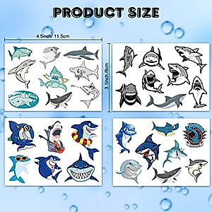 12 Sheets Shark Tattoos for Kids, Qpout Shark Tattoos Temporary for Boys Party Favors, Ocean Temporary Tattoos Sea Tattoos, Fake Tattoos Decorations for Baby Shower Boys Shark Themed Birthday Party