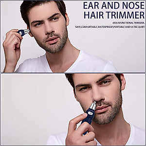 WanHigl Ear and Nose Hair Trimmer for Men with Drawstring Pocket, Portable Nose Trimmer for Men, Stainless Steel Blade, Safe and Painless, Battery Operated, Energy Saving and Silent, IPX7 Waterproof