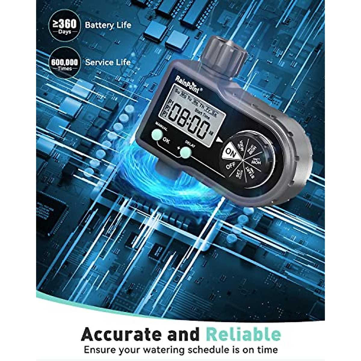 RAINPOINT Sprinkler Timer, Hose Timer with 3 Individual Programs, Water Timer for Garden Hose Faucet, Programmable Automatic/Manual Irrigation System, for Specific Days or Daily Outdoor Lawn Watering