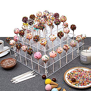 YestBuy Cake Pop Display Stand, 56 Hole Cake Pop Holder, 3 Tiered Lollipop Holder for Weddings, Birthday Parties, Anniversaries Gift, Halloween, Christmas Candy Decorative (Clear)