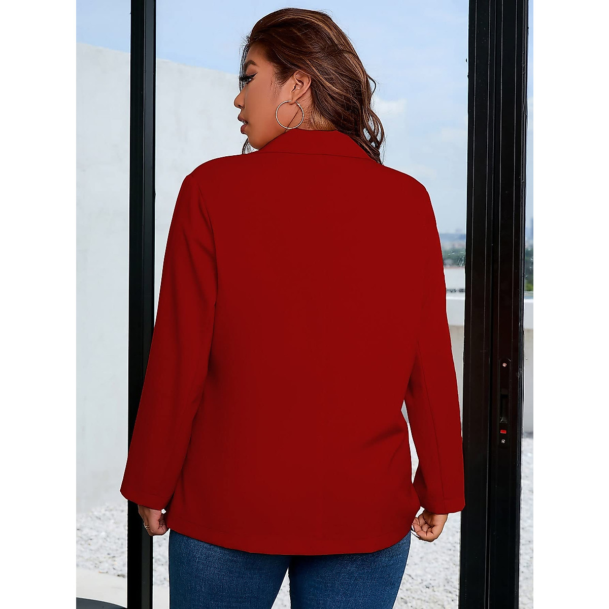 Floerns Women's Plus Size Long Sleeve Lapel Open Front Work Office Blazer Jacket Burgundy 3XL