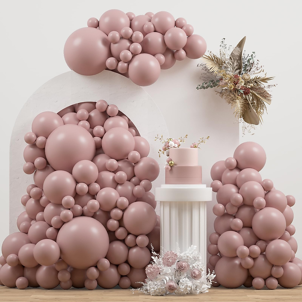 JZCZOEB Dusty Pink Double Stuffed balloons Different Size 115Pcs 5/10/12/18 Inch Dusty Rose Matte Pink Balloons Garland Arch kit for Boho Birthday Baby Shower Bridal Shower Wedding Baptism Party