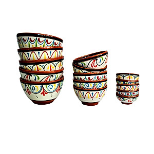Cactus Canyon Ceramics Salsa Bowls - Spanish Terracotta White Decor - Small Serving Bowl (European Size), Festive Dinnerware 5 Piece Set - Dishwasher & Microwave Safe
