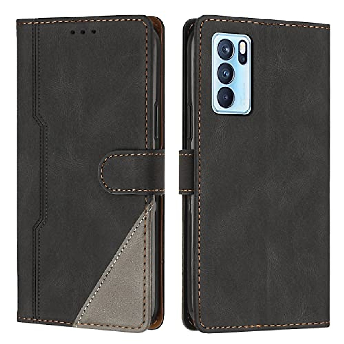 Smartphone Flip Cases Compatible with Oppo Reno 6Pro 5G Case, Reno 6Pro 5G Wallet Case Slim PU Leather Phone Case Flip Folio Leather Case Card Holders Shockproof Protective Case with Wrist Strap Flip