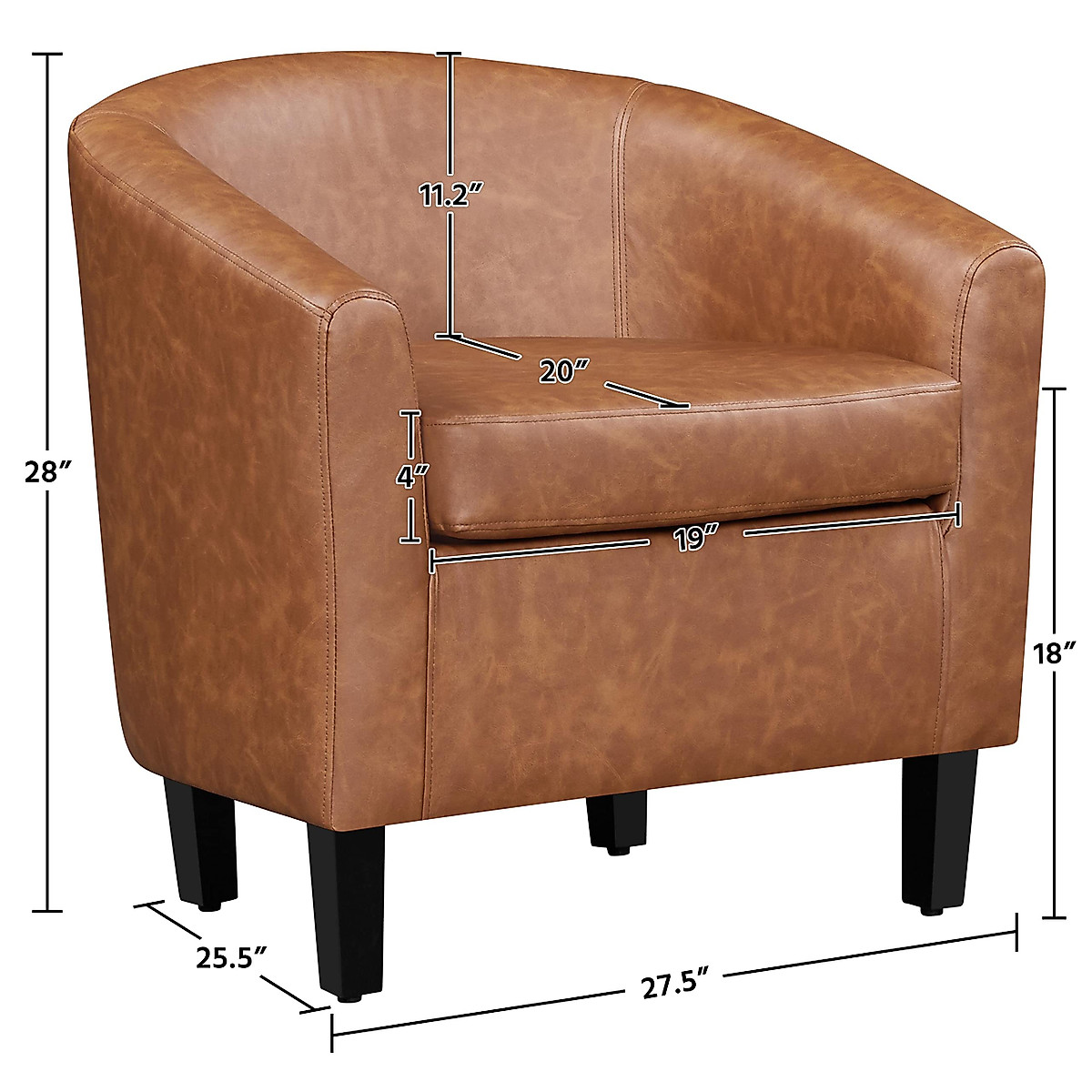 Yaheetech Accent Chair, Faux Leather Armchair Comfy Club Chairs Modern Accent Chair with Soft Seat for Living Room Bedroom Reading Room Waiting Room, Brown