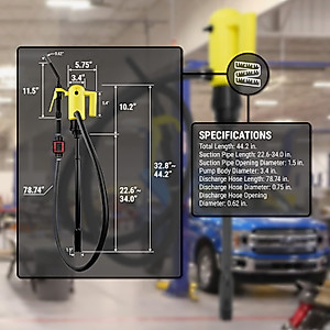 TEAR PUMP - Adjustable Intake (22.6 to 34-inch) 55 Gallon Drum Pump (4.2 GPM) Electric Drum Barrel Pump with Precise Meter for Diesel/Gas / E85 / DEF/Antifreeze/Windshield Washer Fluid