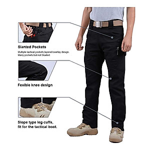 LABEYZON Men's Outdoor Work Military Tactical Pants Lightweight Rip-Stop Casual Cargo Pants Men (Black, 36W x 30L)