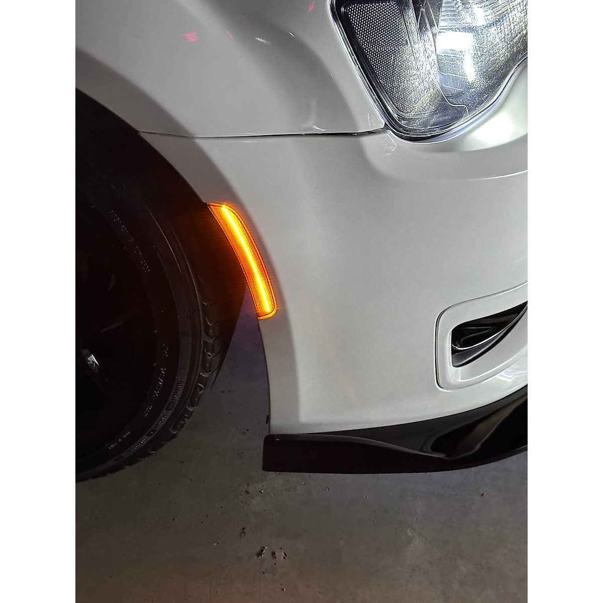 iJDMTOY 4pc Set Black-Out Dark Smoked Lens Amber Front & Red Rear Full LED Side Marker Lights Compatible With 2015-up Chrysler 300 (Total 180-SMD LED, Replace OEM Amber/Red Lens Sidemarkers)