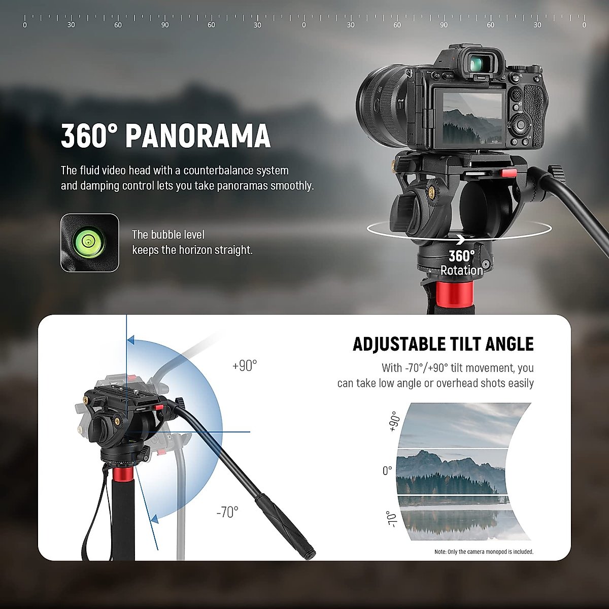 NEEWER 71.6" Pro Camera Monopod with Feet, Carbon Fiber Telescopic Video Monopod with QR Plate Compatible with DJI RS Gimbals Manfrotto, Removable Base for Camera Camcorder, Max Load 13.2lb/6Kg, TP71