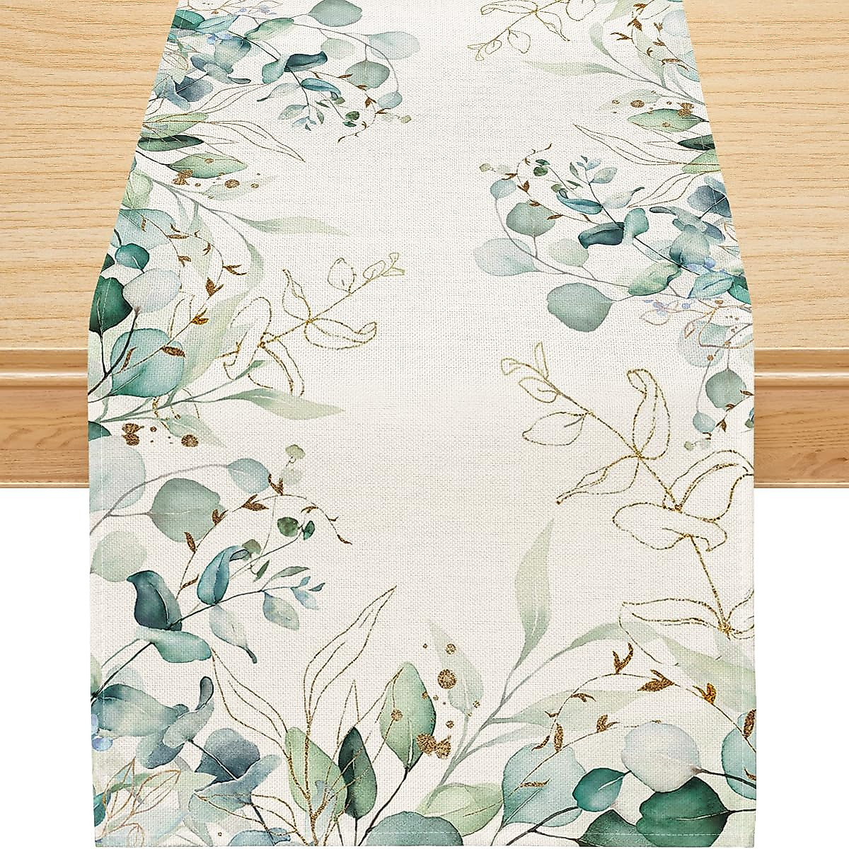 Siilues Spring Table Runner, Spring Decorations Off White Eucalyptus Leaves Green Table Runner Seasonal Spring Summer Burlap Table Runner Holiday Decor for Dining Table Decoration (13" x 48")