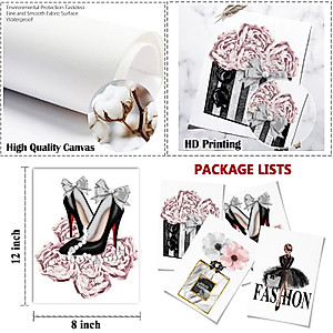 Lodintech Fashion Wall Art Bedroom Aesthetic Canvas Pink Art Prints Wall Decor Black White Fashion Posters Wall Pictures Gray Pink Room Decor Perfume High Heels Flowers Wall Art Prints 8x12'' Unframed