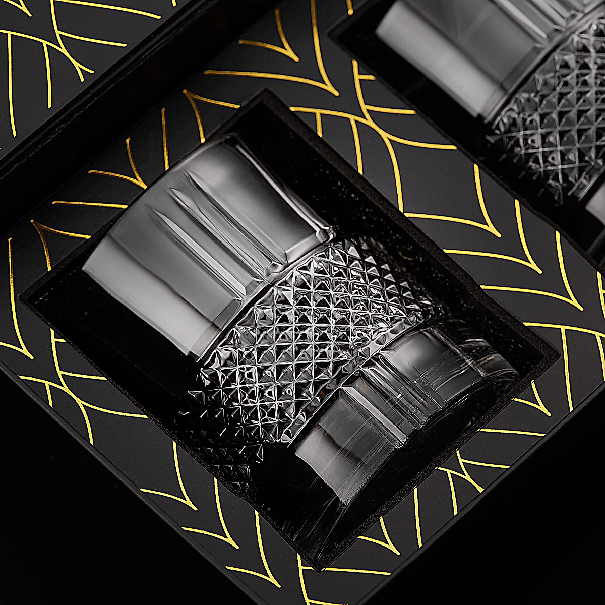 Crystal Whiskey Glasses - Set of 2 Reserve Glass Tumblers (10oz) for Whisky, Scotch & Bourbon - Rocks Glasses for Old Fashioned Cocktails & Drinks - Elegant Gold Foil Gift Box