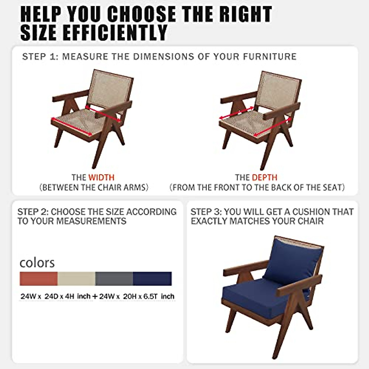 Favoyard Outdoor Seat Cushion Set 24 x 24 Inch Waterproof & Fade Resistant Patio Furniture Cushions with Removable Cover Deep Seat & Back Cushion with Handle and Adjustable Straps for Chair Sofa Couch