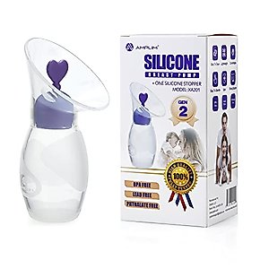 Amplim Gen-2 Silicone Breast Milk Collector | 1-Pack Food Grade Travel Manual Breast Pump with Breastfeeding Milk Saver Stopper | FSA HSA Eligible, BPA PVC Lead Phthalate Free | 4oz/100ml Purple