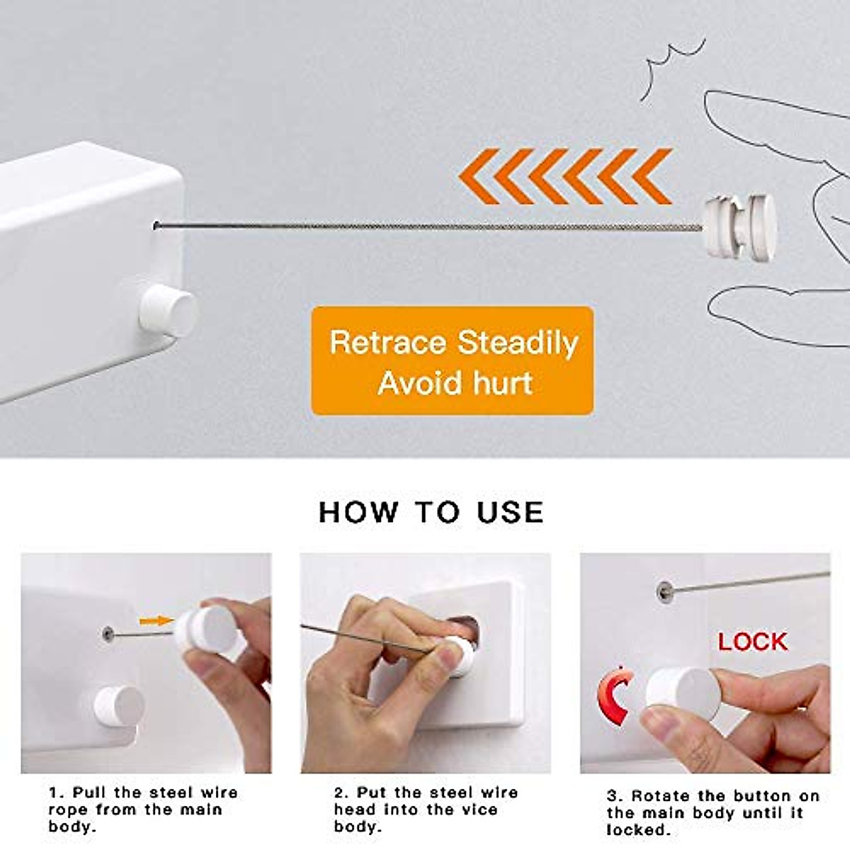 JOOM Retractable Clothesline Indoor Double Clothes Lines retracting | Heavy Duty for Drying Laundry line Outdoor|Wall Mounted Stainless Steel 13.8Feet Two line (White)