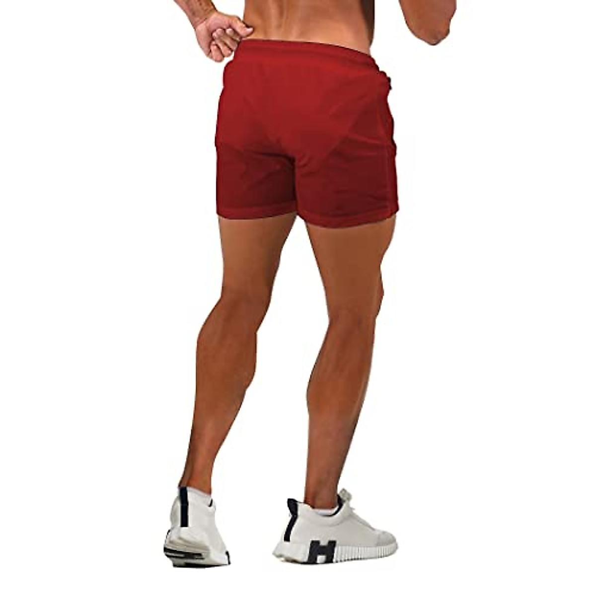 MAIKANONG Mens Gym Shorts Bodybuilding Outdoor Training Quick Dry Workout Shorts with Zipper Pockets Red