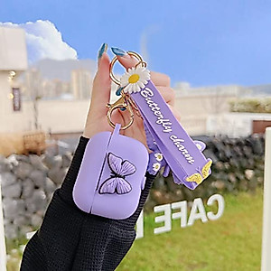 Airpods Pro 2nd 2022 Case Butterfly 3D Cover,Ponnky Funny Cute Cartoon Soft Skin Silicone Protective Accessories with Kawaii Keychain Strap for Apple Airpods Pro 2nd Gen Case for Women Girls (Purple)