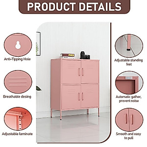 Fumedo 4 Door Metal Storage Cabinet for Bed Room,Living Room,Home,Hotel,Office,Garage,Kitchen,Adjustable Shelves and Standing Feet. (Pink)