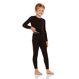 Thermajohn Thermal Underwear for Kids, Boys Thermal Underwear Set | Kids Base Layers for Skiing | Long Johns for Boys Kids, Black, (XS)