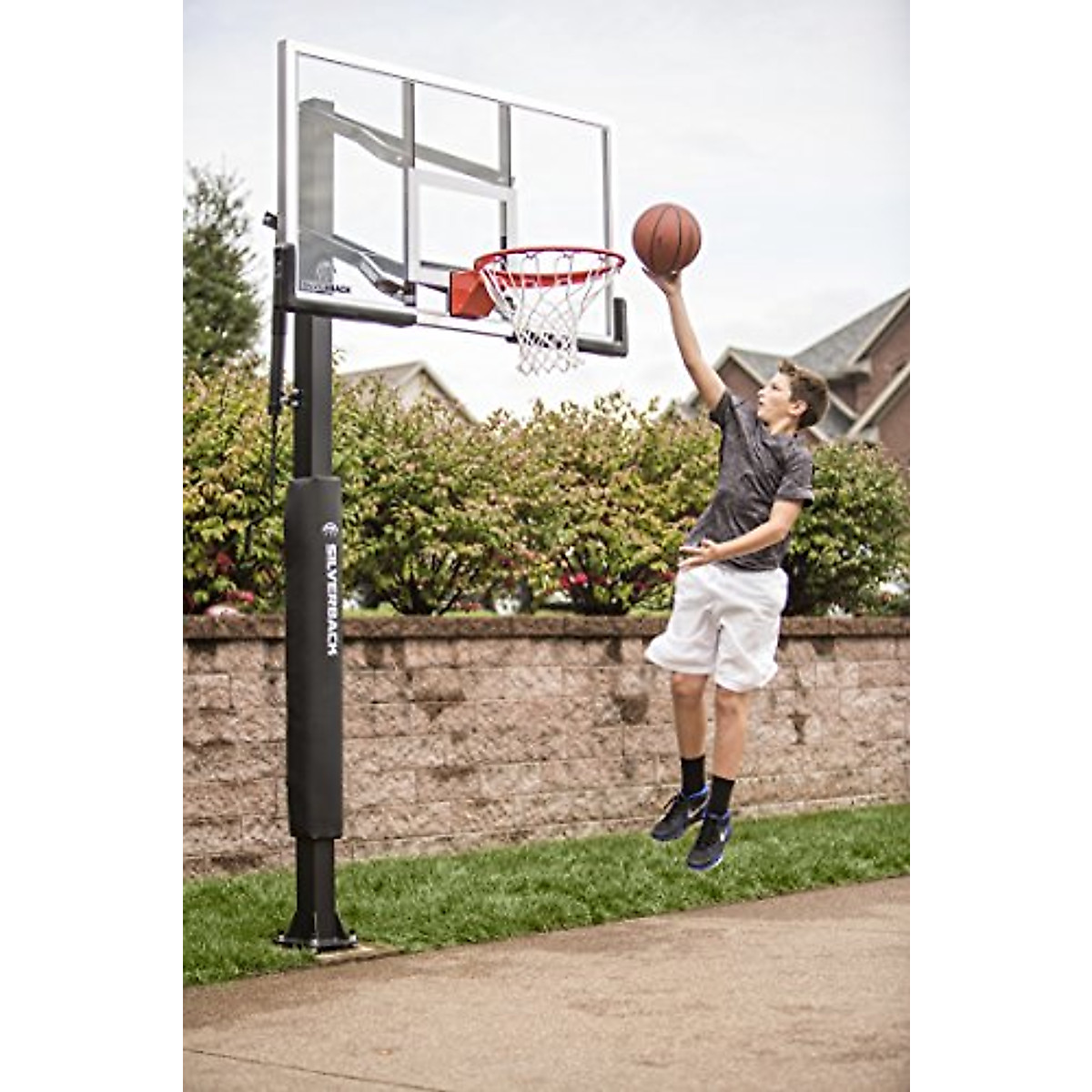 Silverback 60" In-Ground Basketball System with Adjustable-Height Tempered Glass Backboard and Pro-Style Breakaway Rim